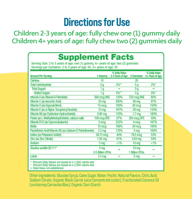 Culturelle® Kids Multivitamin Probiotic Gummies – Includes Lutein